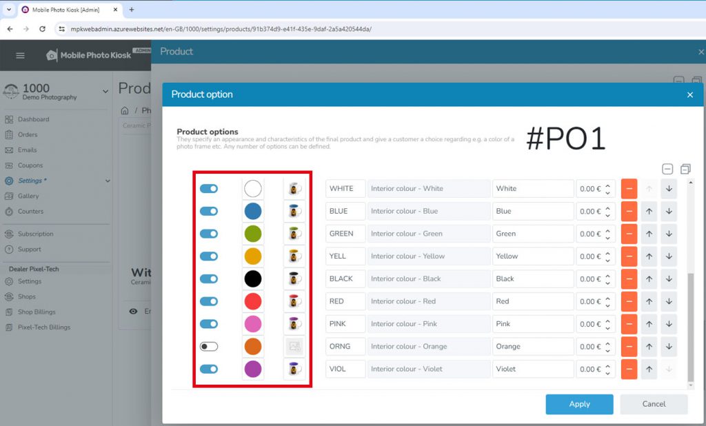 Additional graphics assigned to product options – PIXEL-TECH