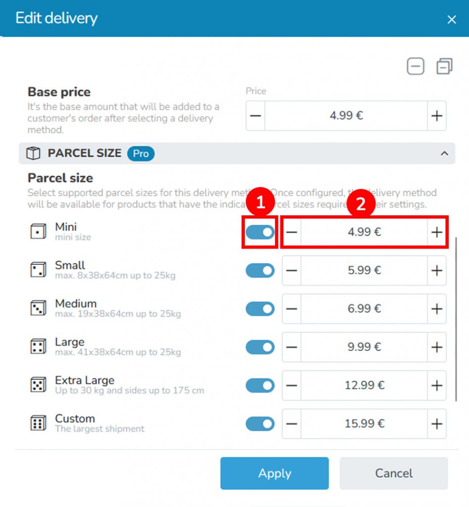 Advanced delivery configuration with parcel sizes and eDelivery – PIXEL ...